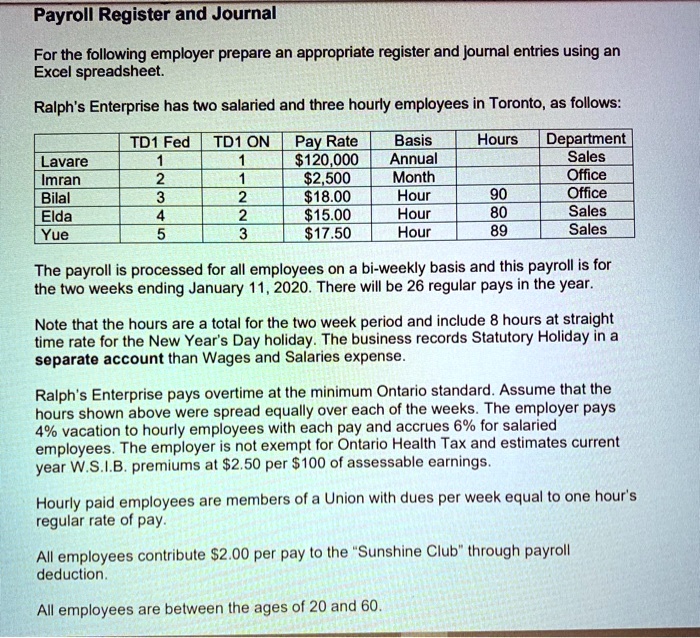 SOLVED: Payroll Register and Journal For the following employer ...