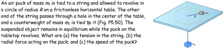 SOLVED: An air puck of mass m is tied to a string and allowed to ...