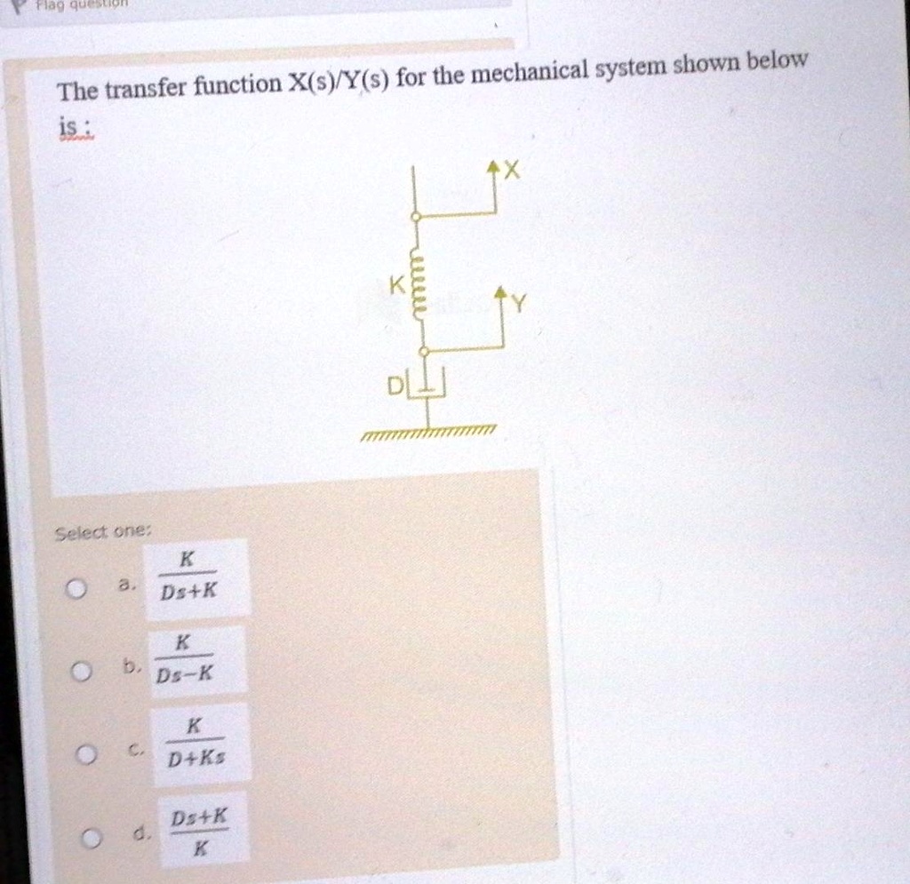SOLVED: Please help me solve the question. The transfer function x(s)/y(s) for the mechanical ...
