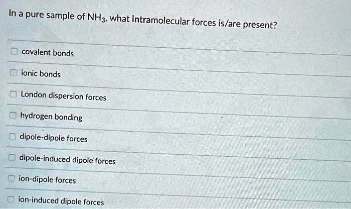 In a pure sample of NH3, what intramolecular forces is/are present ...
