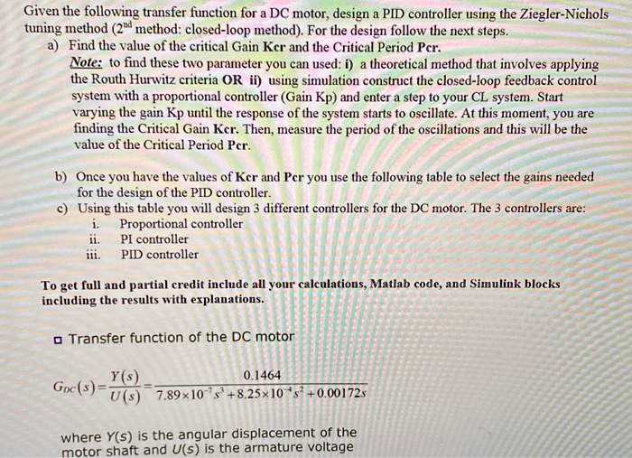 Solved Given The Following Transfer Function For A Dc Motor Design A Pid Controller Using The