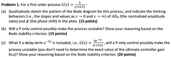 Problem 1. For a first order process G(s) = (4)/((s+0.5)): (a ...