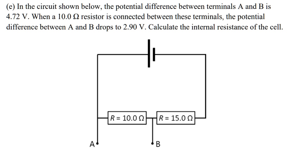 (e) In the circuit shown below, the potential difference between terminals A and B is 4.72 V ...