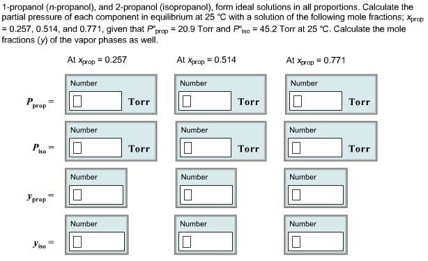 SOLVED: Propanol (n-propanol) and propanol (isopropanol) form ideal solutions in all proportions ...
