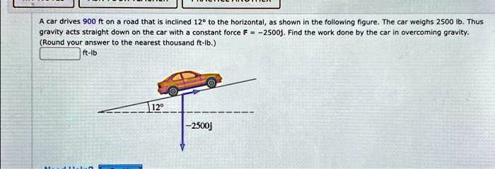 SOLVED: A car drives 900 ft on a road that is inclined 12 to the ...