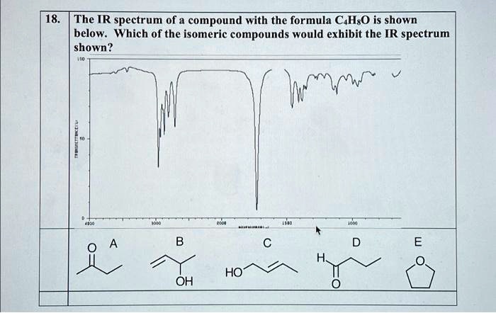 The IR spectrum of a compound with the formula CH3O is shown below ...