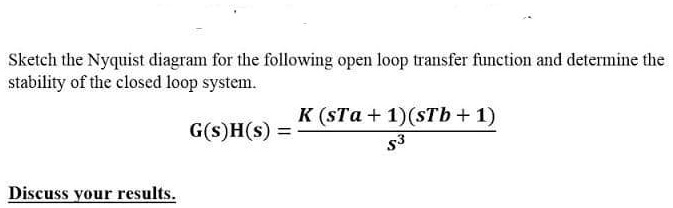 sketch the nyquist diagram for the following open loop transfer function and determine the ...