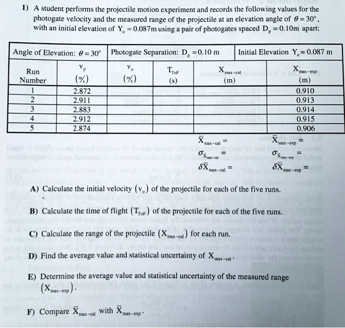 a student performs the projectile motion experiment and records the ...