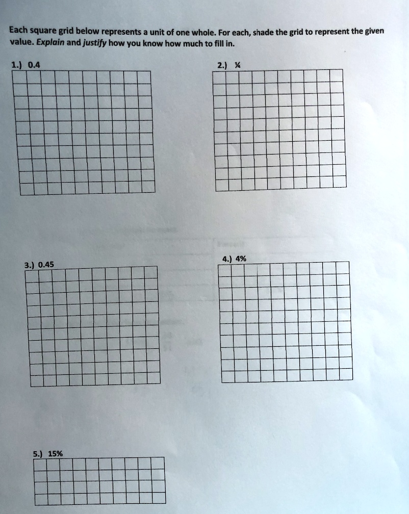SOLVED: Each square grid below represents unit of one whole: For each ...