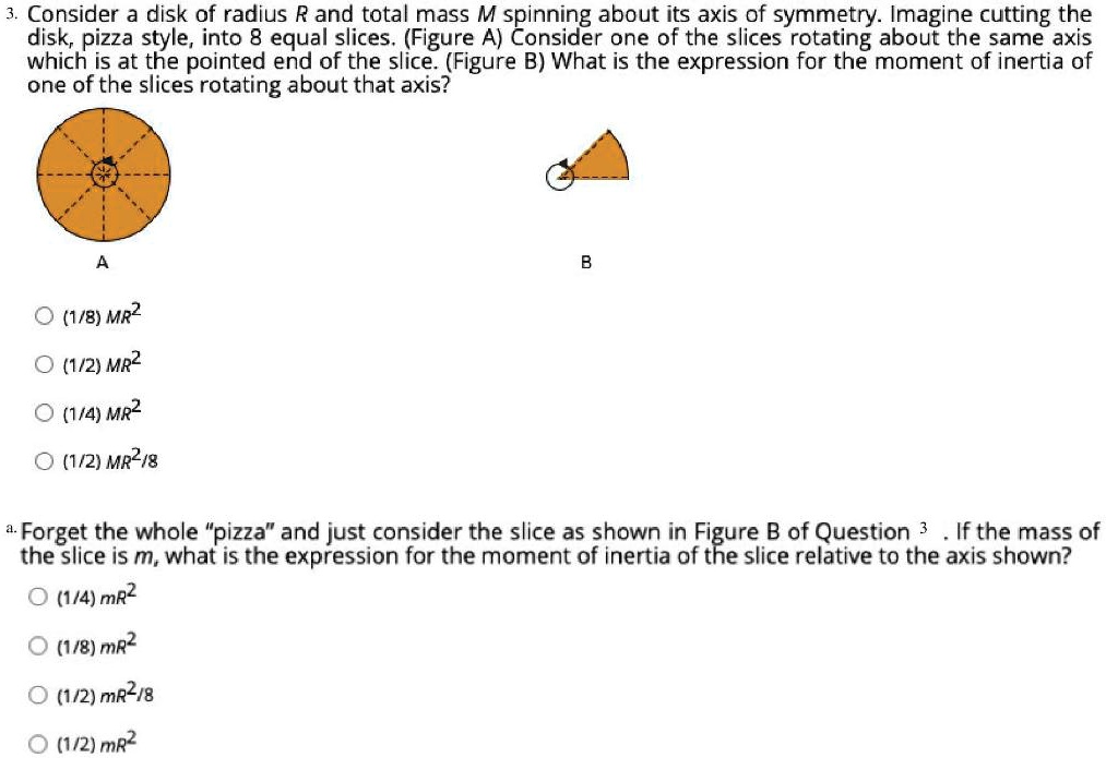 SOLVED: Consider a disk of radius R and total mass M spinning about its axis of symmetry ...