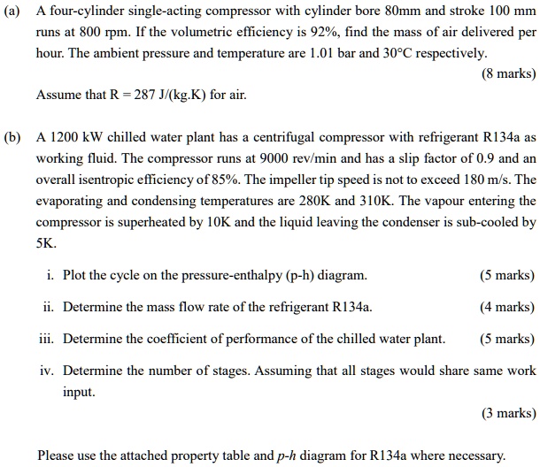 SOLVED: (a) A four-cylinder single-acting compressor with a cylinder bore of 80mm and a stroke ...
