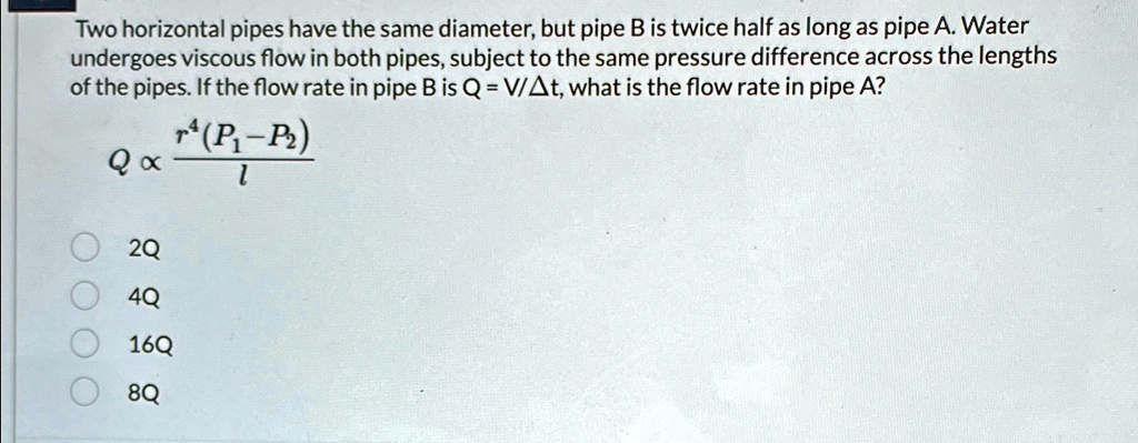 SOLVED: Two horizontal pipes have the same diameter, but pipe B is ...