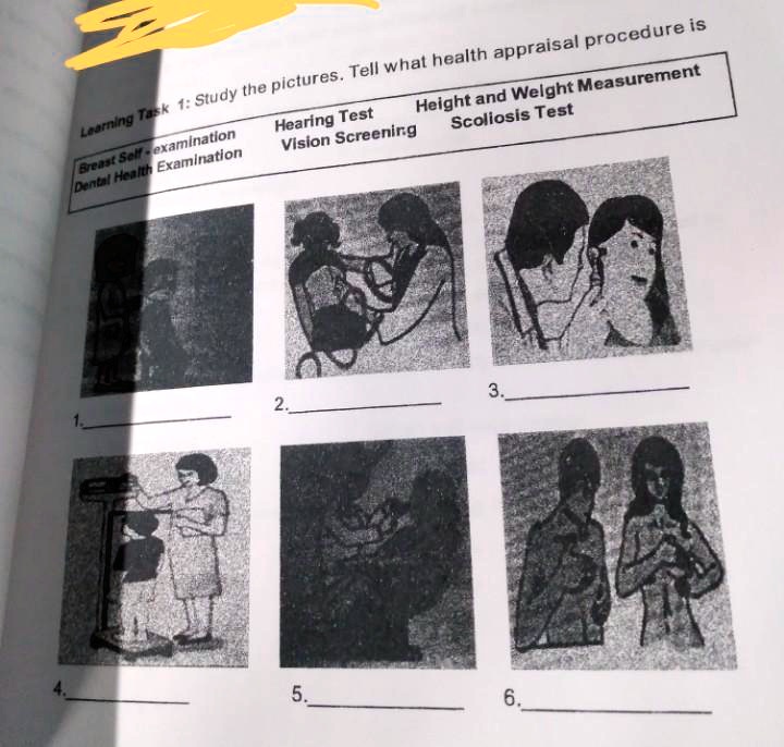 learning task 1 study the pictures tell what health appraisal procedure ...