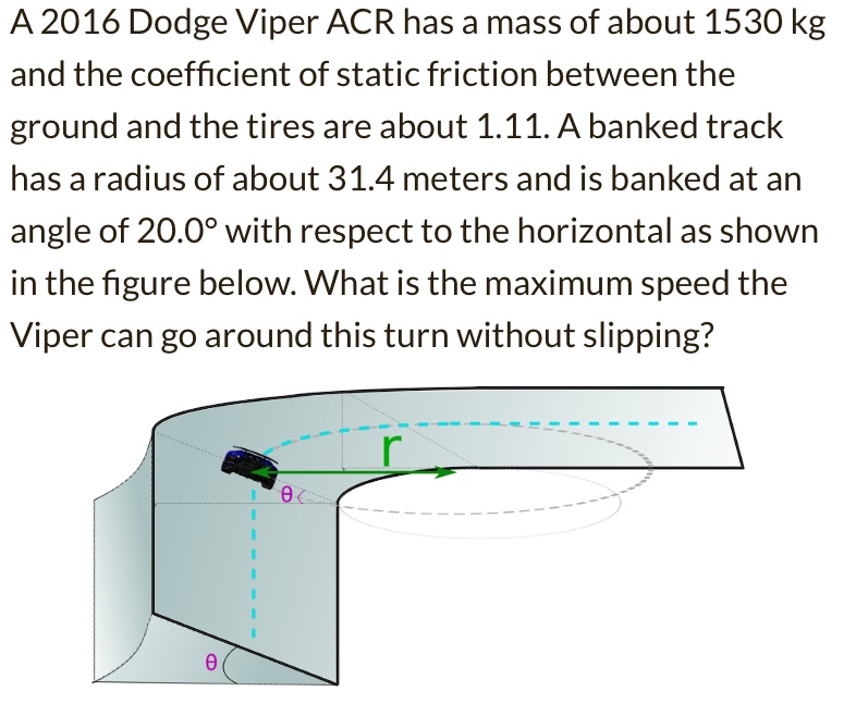 a2016 dodge viper acr has a mass of about 1530 kg and the coefficient ...