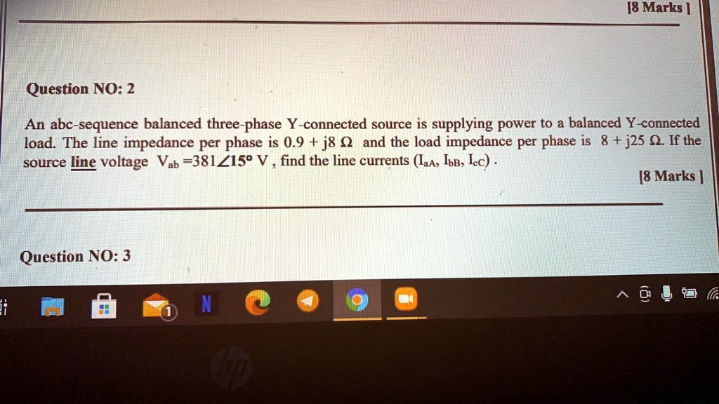 Solved [8marks] Question No 2 An Abc Sequence Balanced Three Phase Y