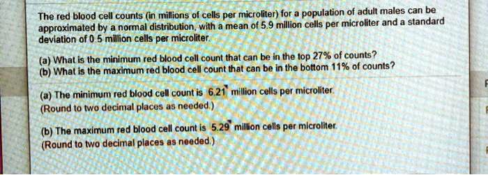 SOLVED: The red blood cell counts (in millions of cells per microliter ...