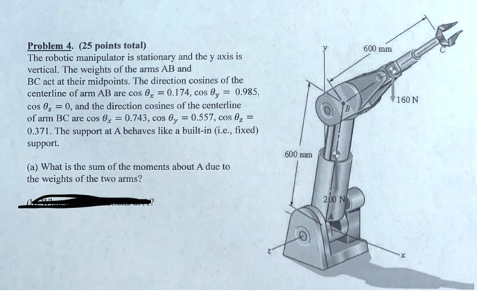 Problem 4. (25 points total) The robotic manipulator is stationary and ...