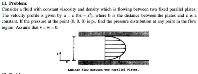 11. Problem: Consider a fluid with constant viscosity and density which is flowing between two ...