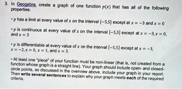 SOLVED: Geogebra, create graph of one function p(r) that has all of the properties: following p ...
