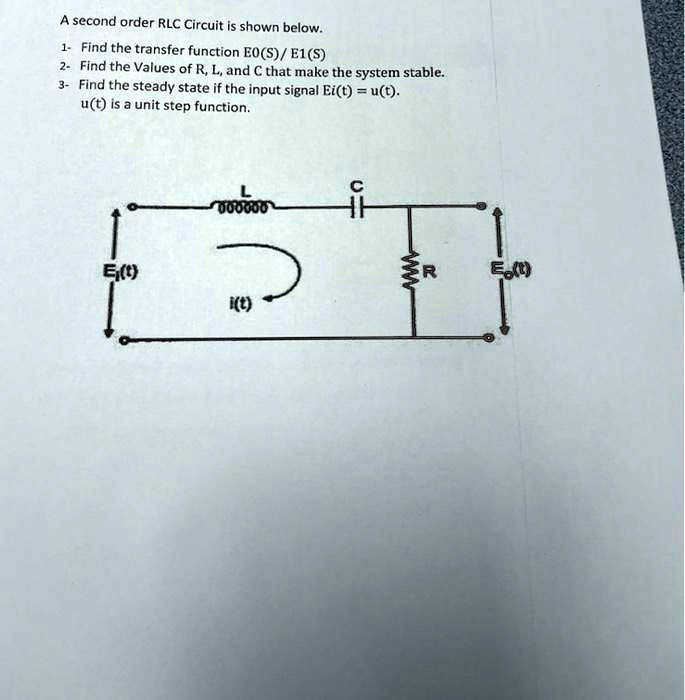 a second order rlc circuit is shown below find the transfer function ...