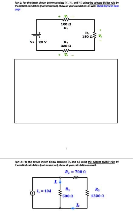 SOLVED: Part 1: For the circuit shown below, calculate V1 and V2 using the voltage divider rule ...