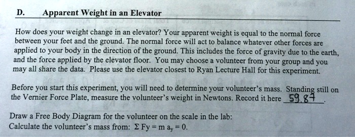 SOLVED: Apparent Weight in an Elevator How does your weight change in ...
