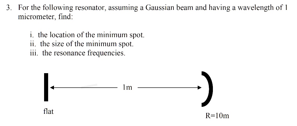 3. For the following resonator, assuming a Gaussian beam and having a ...