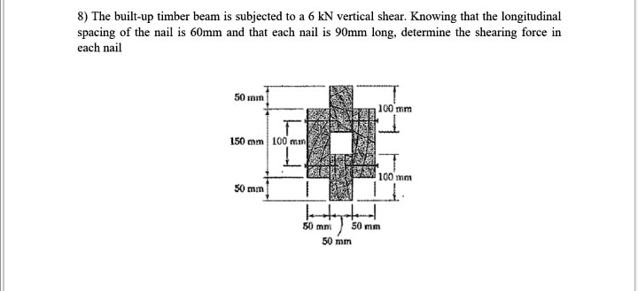 8) The built-up timber beam is subjected to a 6 kN vertical shear ...