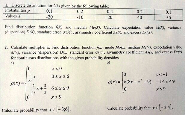 SOLVED: Discrete distribution for Xis given by the following table ... SOLVED: Discrete distribution for Xis given by the following table ...