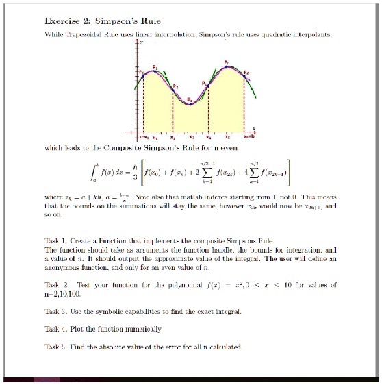 SOLVED: Text: IN MATLAB Exercise 2: Simpson's Rule While Trapezoidal ...