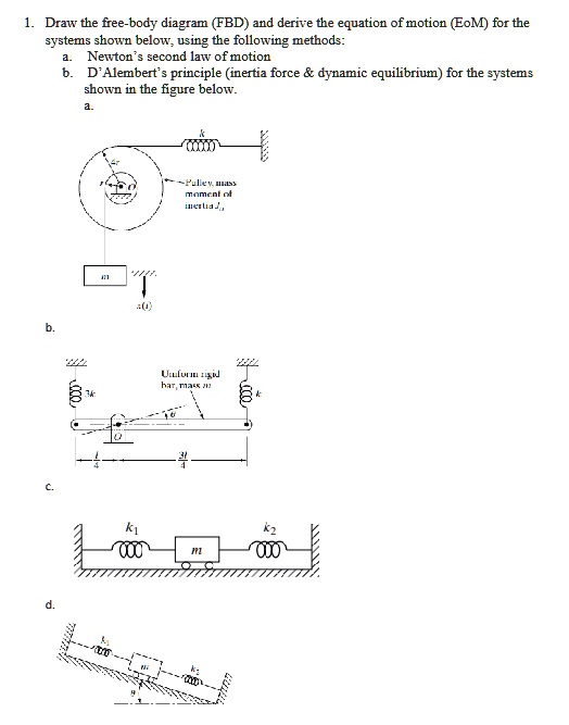 1 Draw The Free Body Diagram Fbd And Derive The Equation Of Motion Eom For The Systems Shown