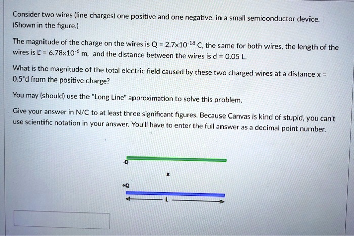 SOLVED: Consider two wires (line charges) one positive and one negative ...