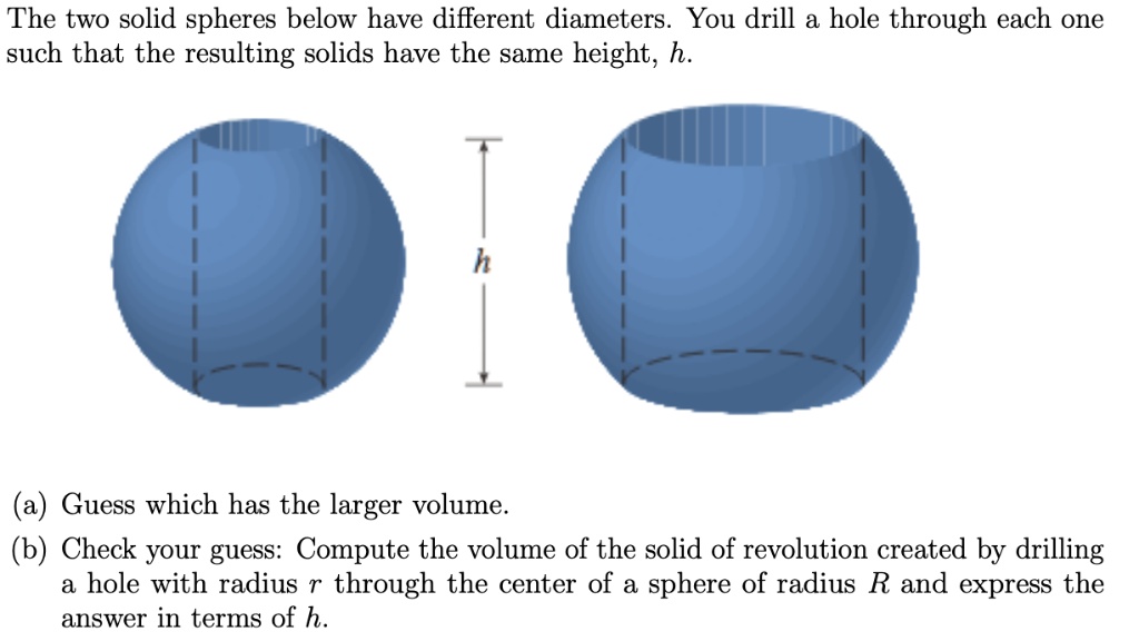 SOLVED: The two solid spheres below have different diameters. You drill ...