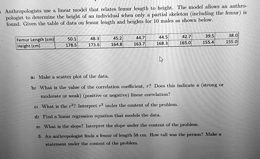 linear model that relates femur length to height the model allows an ...