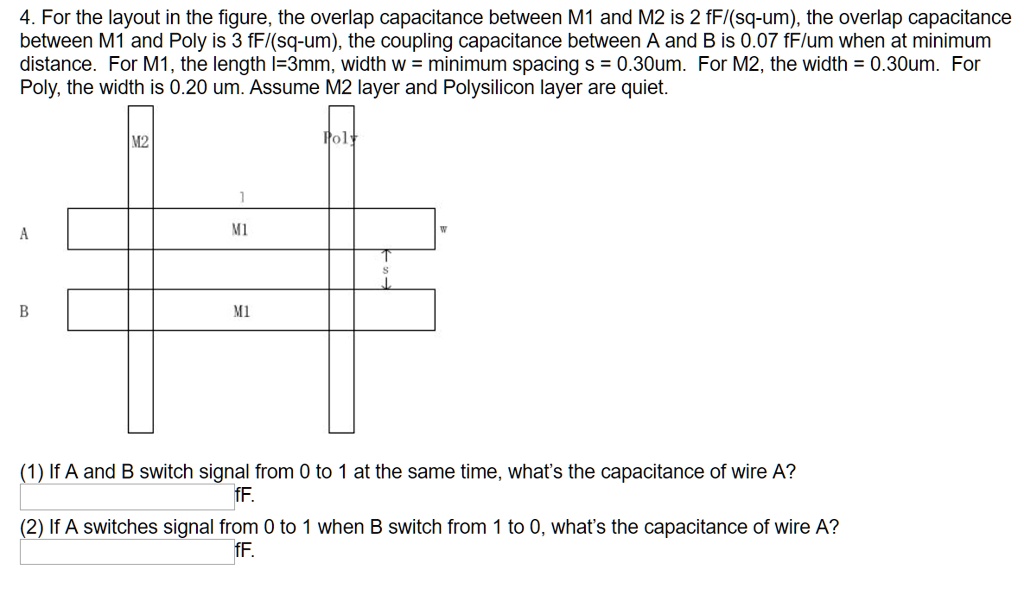 SOLVED: For the layout in the figure, the overlap capacitance between ...