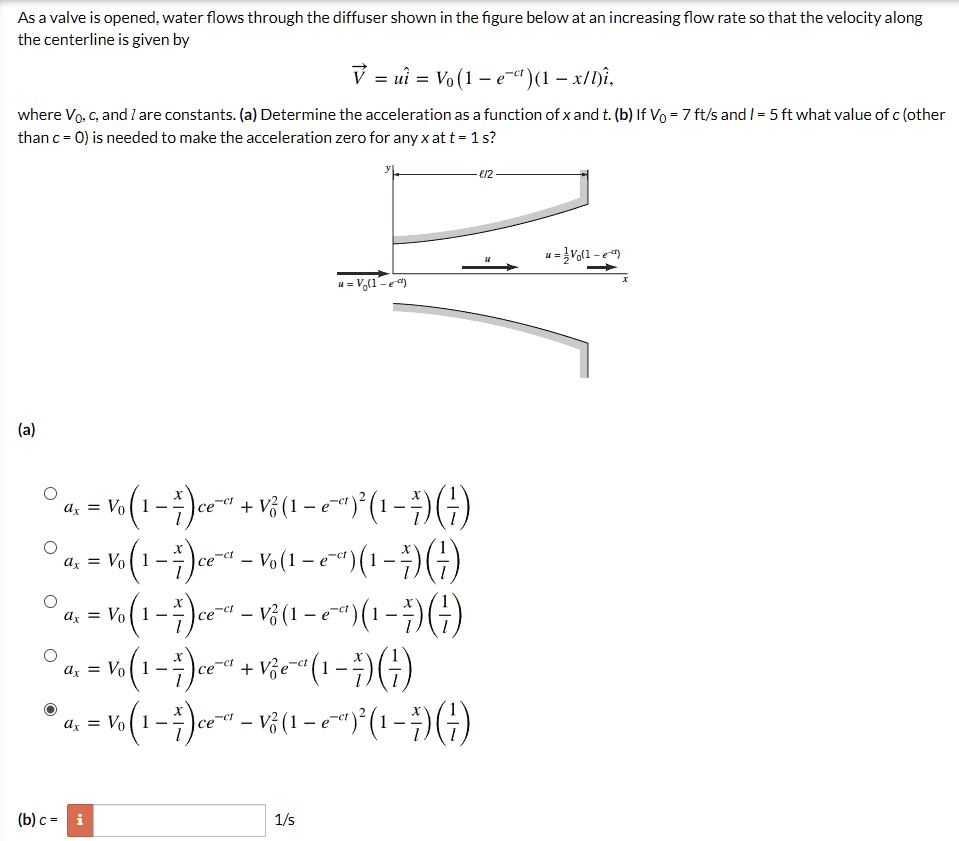 As a valve is opened, water flows through the diffuser shown in the figure below at an ...