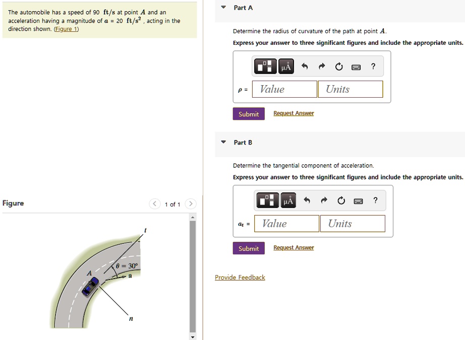 part a the automobile has a speed of 90 fts at point a and an ...