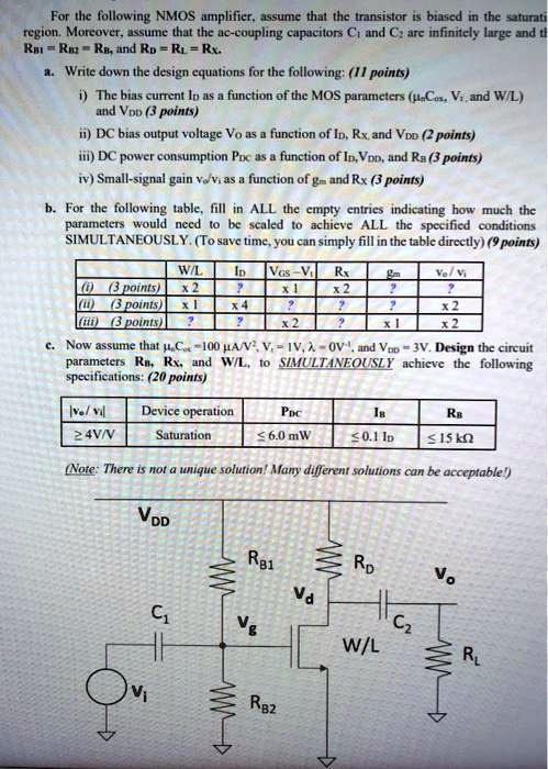 SOLVED: Text: Steps please! Thanks!! For the following NMOS amplifier ...