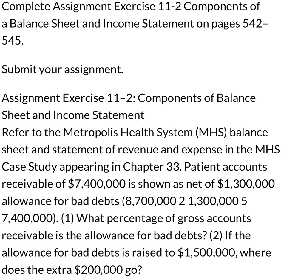 complete assignment exercise 11 2 components of a balance sheet and ...