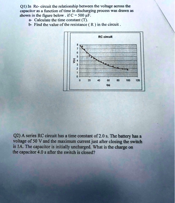 SOLVED: In an RC circuit, the relationship between the voltage across the capacitor as a ...