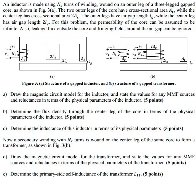 An inductor is made using N1 turns of winding, wound on an outer leg of ...