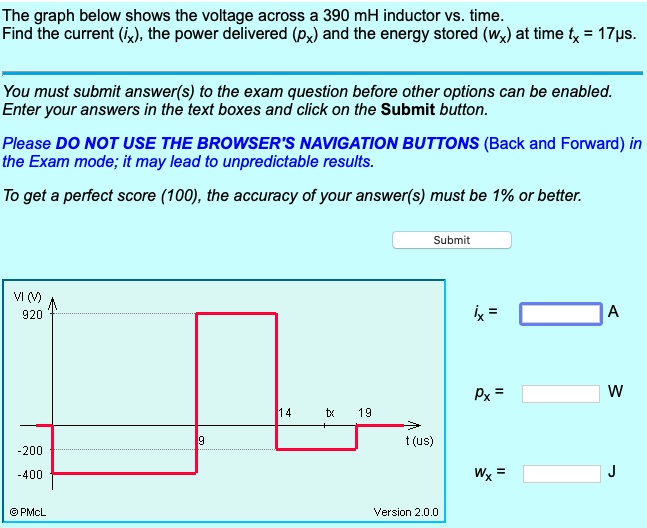 SOLVED: The graph below shows the voltage across a 390 mH inductor vs ...