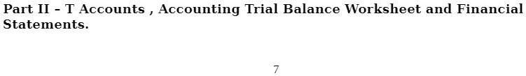 Part II - T Accounts, Accounting Trial Balance Worksheet and Financial ...