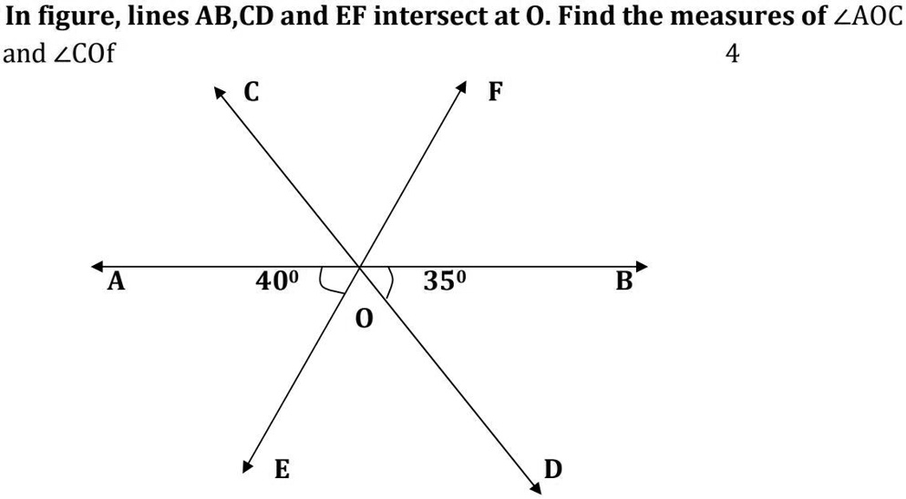 Solved In Figure Lines Ab Cd And Ef Intersect At O Find The