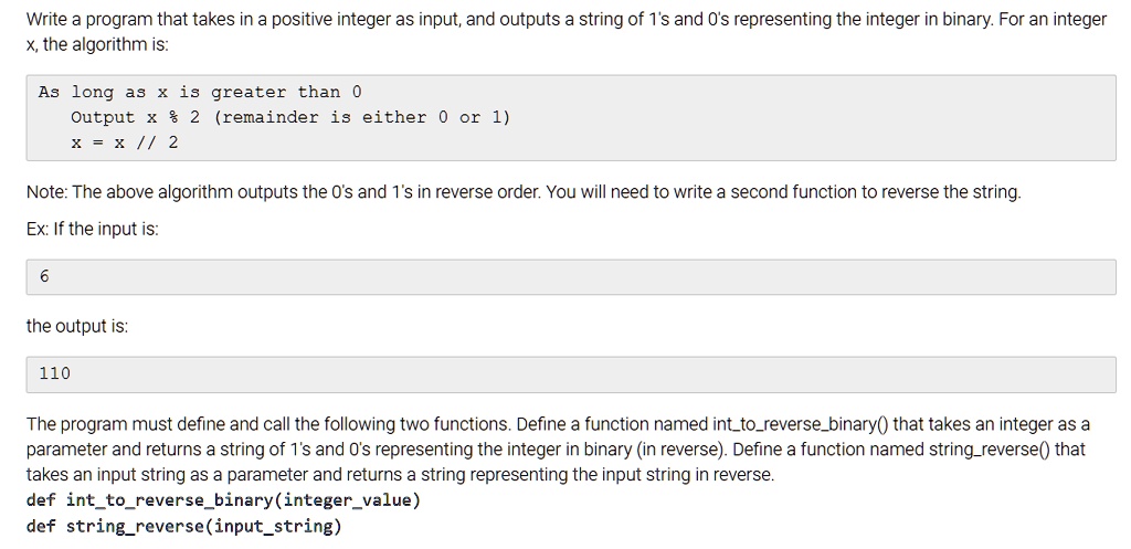Solved Write A Program That Takes In A Positive Integer As Input And Outputs A String Of 1s