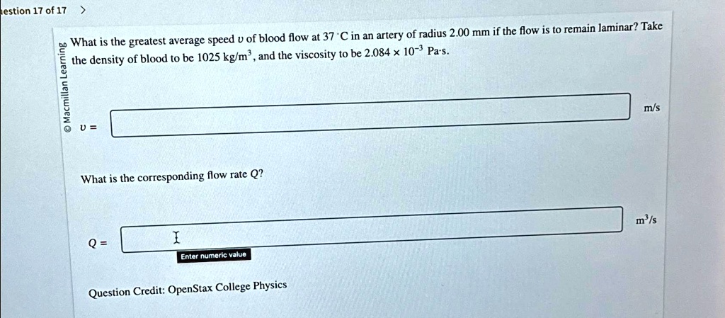 SOLVED: Question 17 of 17 What is the greatest average speed v of blood ...