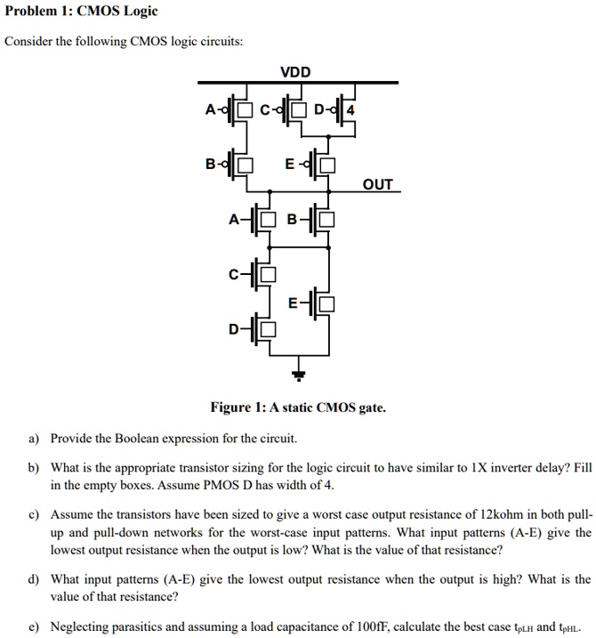Problem 1cmos Logic Consider The Following Cmos Logic Circuits Vdd Ac Out Figure 1a Static Cmos