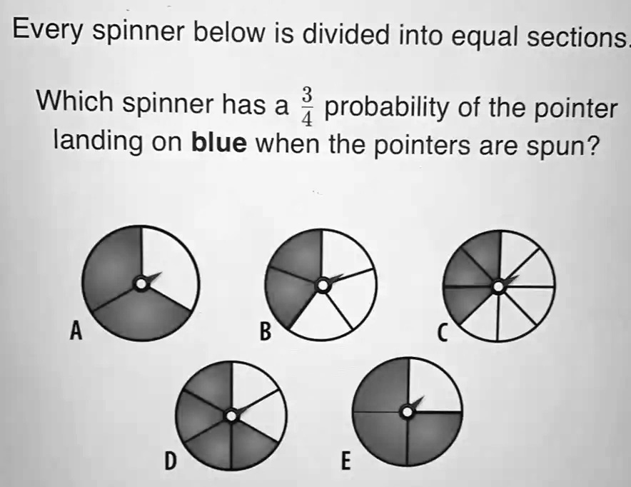 Every spinner below is divided into equal sections. Which spinner has a ...