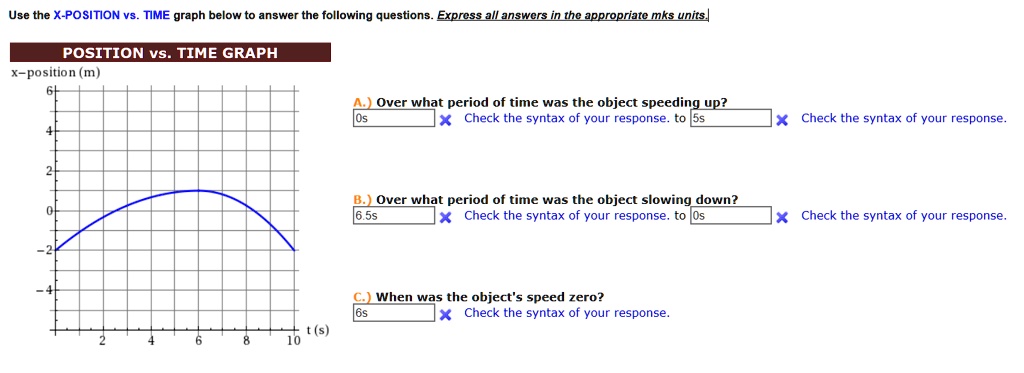SOLVED: Use the X-POSITION vs. TIME graph below to answer the following ...