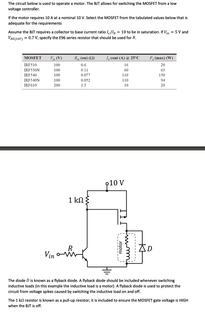 The circuit below is used to operate a motor. The BJT allows for ...